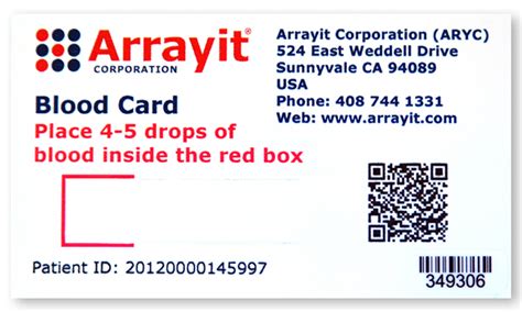 Arrayit Blood Cards