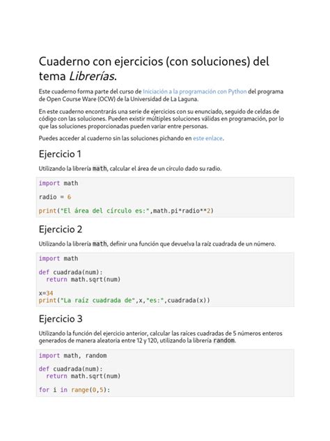 Ejercicios Con Soluciones Librerías Iniciación A La Programación Con Python Ocw Ull 2023
