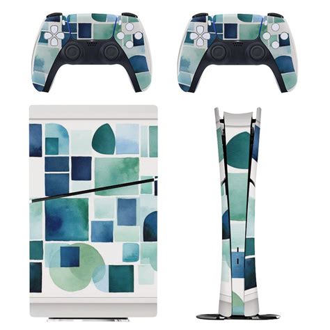 Teal Geometric Overlap Console Skin Bundle For Ps5 Pro Slim Disc