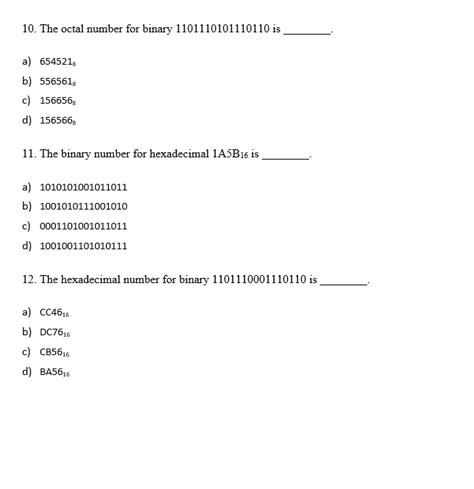 Solved 10 The Octal Number For Binary 1101110101110110 Is Chegg Com