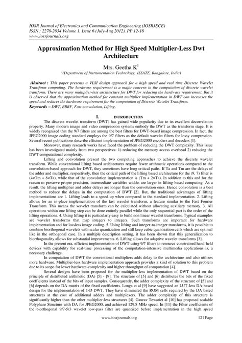 Pdf Approximation Method For High Speed Multiplier Less Dwt Architecture