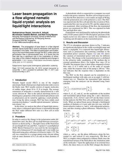 Pdf Laser Beam Propagation In A Flow Aligned Nematic Liquid Crystal Analysis On Liquidlight