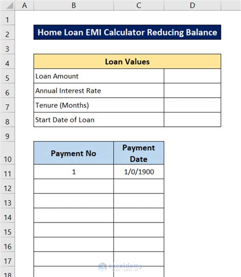 Home Loan EMI Calculator With Reducing Balance In Excel