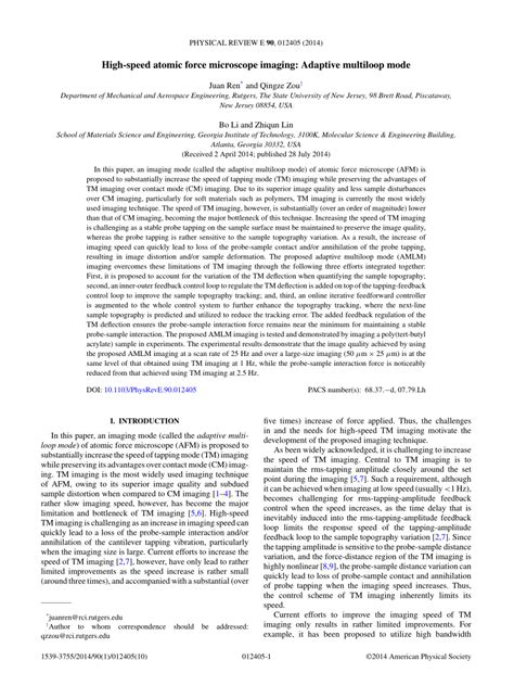 Pdf High Speed Atomic Force Microscope Imaging Adaptive Multiloop Mode