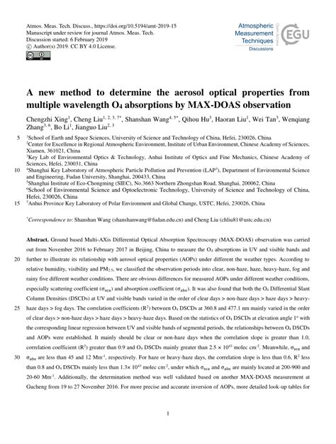 Pdf A New Method To Determine The Aerosol Optical Properties From Multiple Wavelength O 4