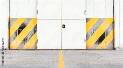 Industrial Loading Dock With Yellow Caution Markings And Centered Light In An Urban Environment
