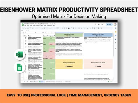 Eisenhower Matrix Excel Template Decision Matrix Planner Google Sheets Template Task