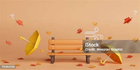 3d 낙엽 벤치 우산이 있는 가을 가을 겨울 야외의 개념 공간 텍스트 복사 3d 렌더링 10월에 대한 스톡 사진 및 기타 이미지 Istock