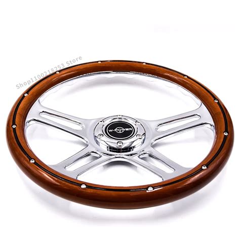 Volante De Madera Cl Sico Vintage De 14 Pulgadas Con 4 Radios Cromados