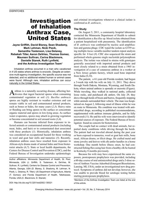 Pdf Investigation Of Inhalation Anthrax Case United States