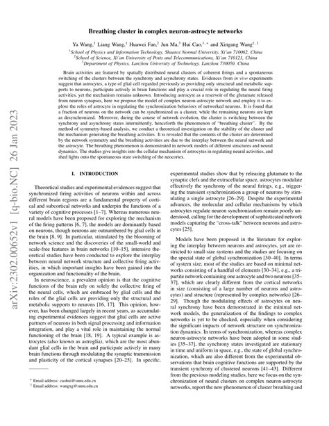 Pdf Breathing Cluster In Complex Neuron Astrocyte Networks