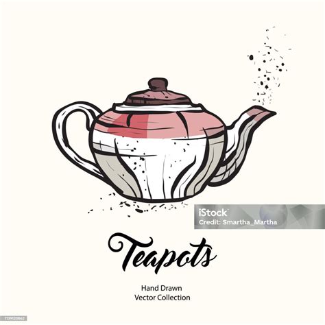 주전자 손으로 그린 잉크 벡터 일러스트 레이 션 오래 된 스타일입니다 고립 된 라인 화이트 핑크 주전자 일러스트 로고 카페 메뉴 배너 플레어 레트로 손으로 그린 스타일 고립