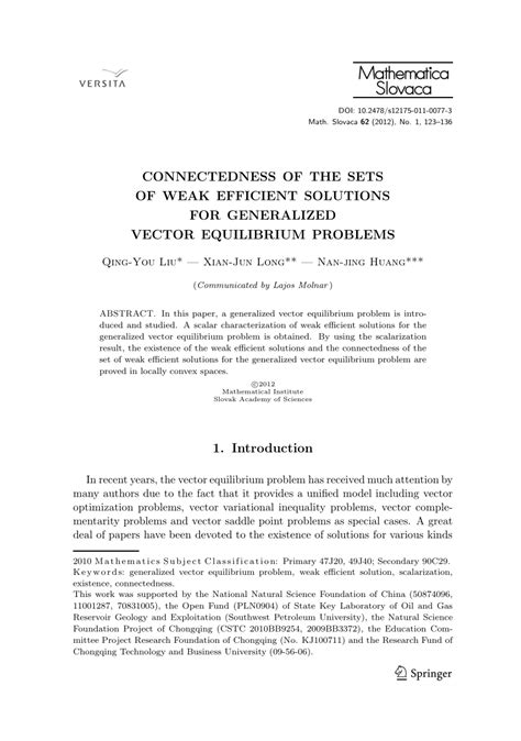 Pdf Connectedness Of The Sets Of Weak Efficient Solutions For