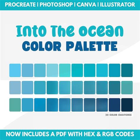 Blue Color Palette Hex Codes Rgb Codes Procreate Swatches Photoshop
