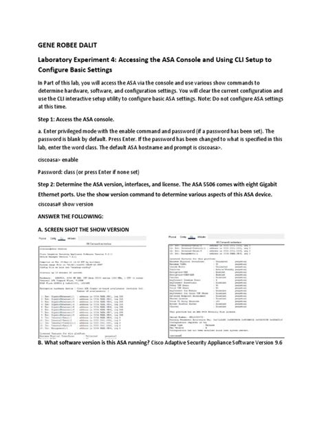 Laboratory Experiment 4 Accessing The Asa Console And Using Cli Setup