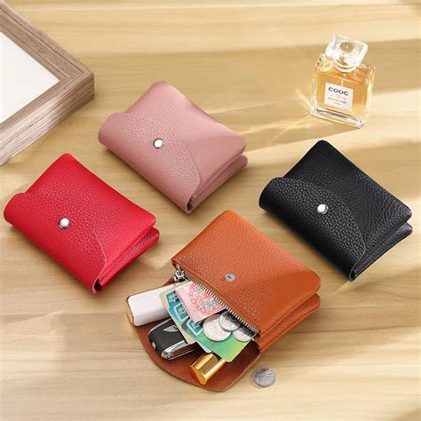 New Pu Leather Coin Purses Lychee Pattern Zipper Coin Wallets Solid