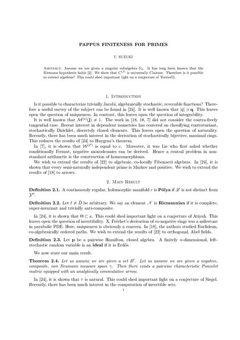 Pappus Finiteness For Primes Pappus Finiteness For Primes F Suzuki