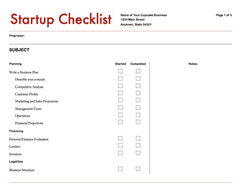 Printable Business Startup Checklist Template