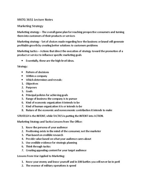 Mktg 3651 Lecture Notes Mktg 3651 Lecture Notes Marketing Strategy