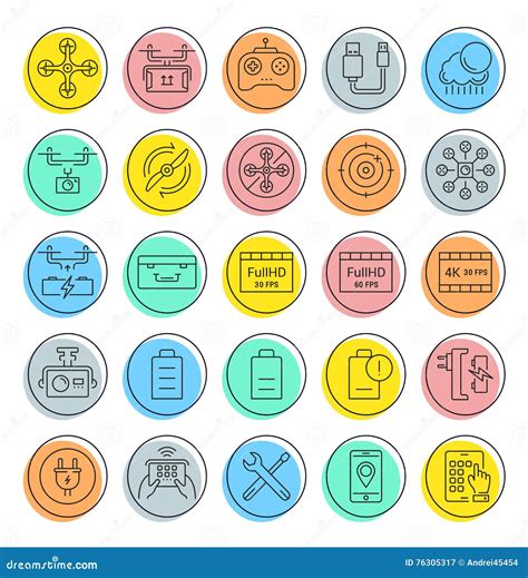 Set Vector Flat Line Icons Drones Stock Illustration Illustration Of Drone Control 76305317