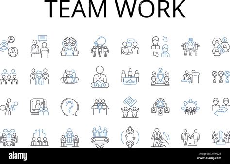 Team Work Line Icons Collection Cooperation Support Leadership Guidance Trust Bond