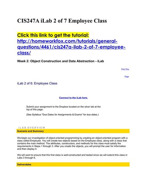 Cis I Lab Of Employee Class PDF