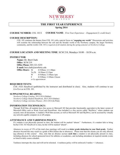 col 102 syllabus spring 2014