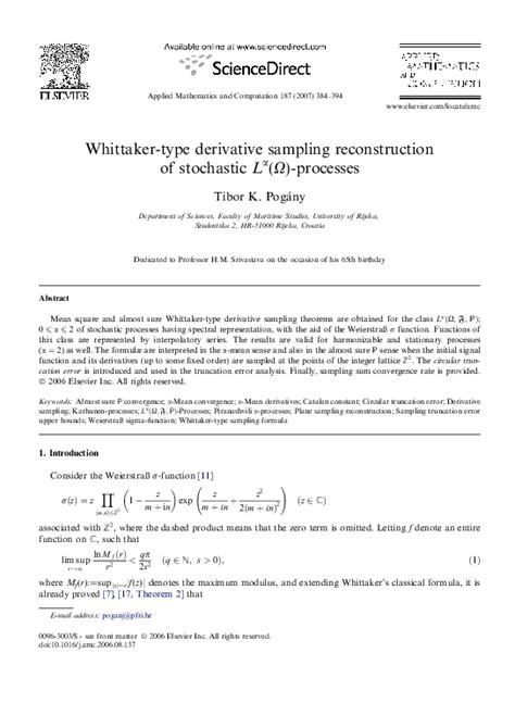 Pdf Whittaker Type Derivative Sampling Reconstruction Of Stochastic Lα Ω Processes