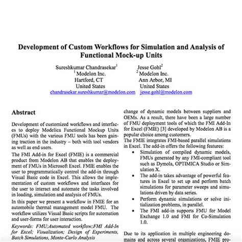 Development Of Custom Workflows For Simulation And Analysis Of Functional Mock Up Units