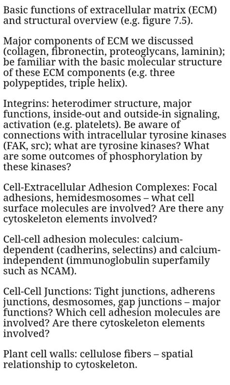 Solved Basic Functions Of Extracellular Matrix ECM And Chegg Com