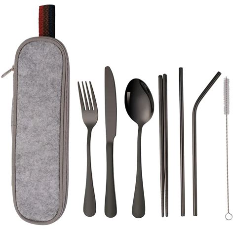 식기 세트 여행 칼 세트 캠핑 식기 재사용 가능한 식기 세트 스푼 포크 젓가락 빨대 및 휴대용 케이스 식기 세트 Aliexpress