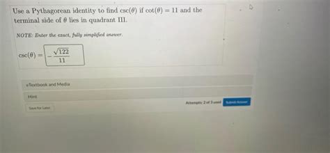 Solved Use A Pythagorean Identity To Find Csc If Cot Chegg