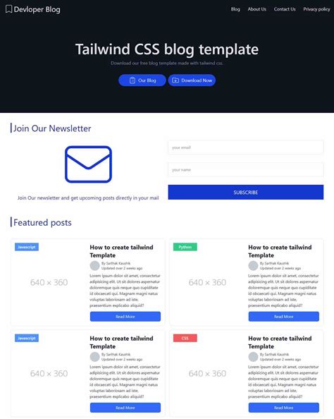 Best Free Tailwind CSS Blog Templates TailTemplate