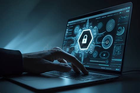 Cyber Security Expert Typing On Laptop Analyzing Data Protection And Online Safety Stock