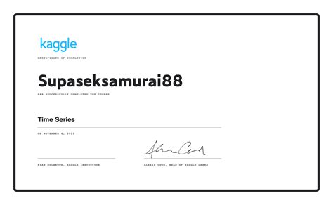 supaseksamurai88 completed the time series course on kaggle