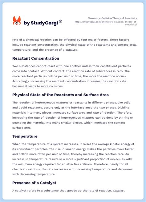 Chemistry Collision Theory Of Reactivity Free Essay Example