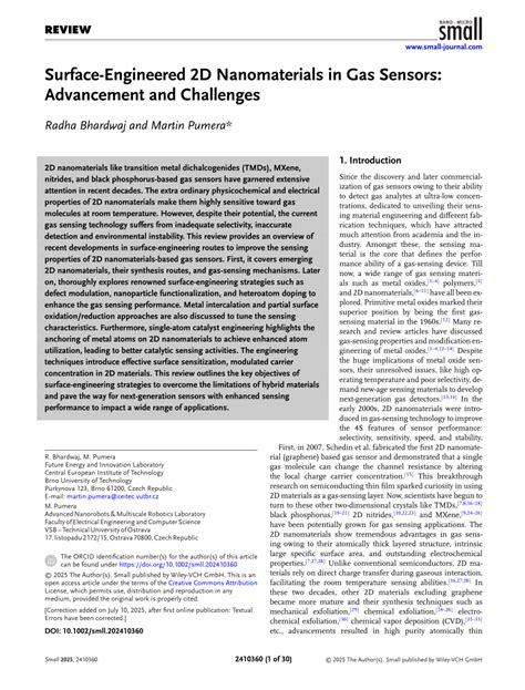 Pdf Surface‐engineered 2d Nanomaterials In Gas Sensors Advancement And Challenges