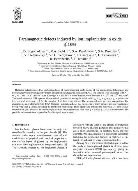 Pdf Paramagnetic Defects Induced By Ion Implantation In Oxide Glasses Dokumentips