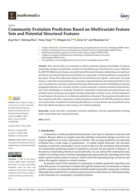 pdf community evolution prediction based on multivariate feature sets