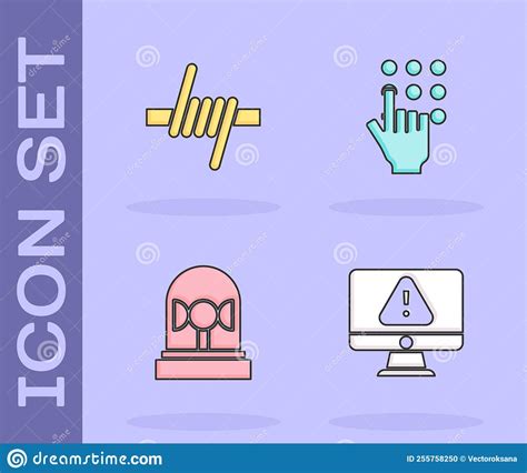 Set Monitor With Exclamation Mark Barbed Wire Flasher Siren And Password Protection Icon