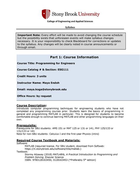 Esg 111 Syllabus College Of Engineering And Applied Sciences Syllabus