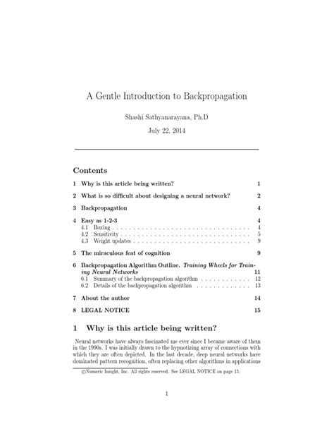 A Gentle Introduction To Backpropagation Pdf Artificial Neural