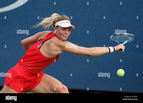 German Tennis Player Carina Witthoeft Ger Playing Backhand Shot