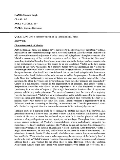 Maus Assignment Character Sketch Pdf Narrative