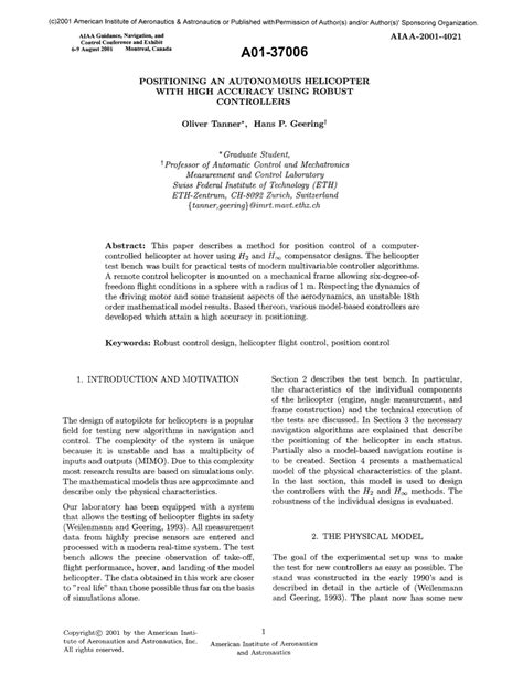 Pdf Positioning Of An Autonomous Helicopter With High Accuracy Using