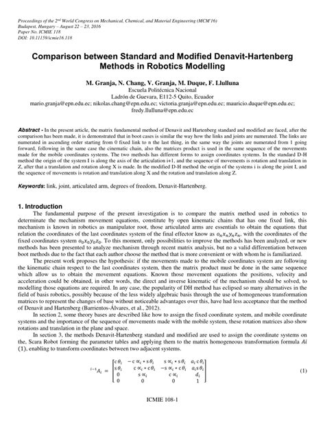 Pdf Comparison Between Standard And Modified Denavit Hartenberg
