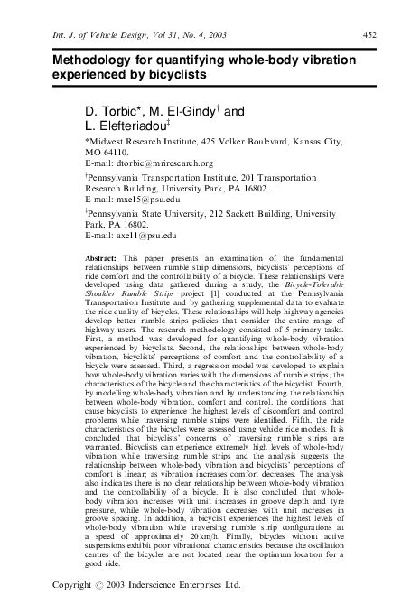 Pdf Methodology For Quantifying Whole Body Vibration Experienced By