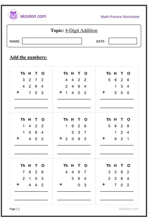 4 Digit Addition Worksheets Library