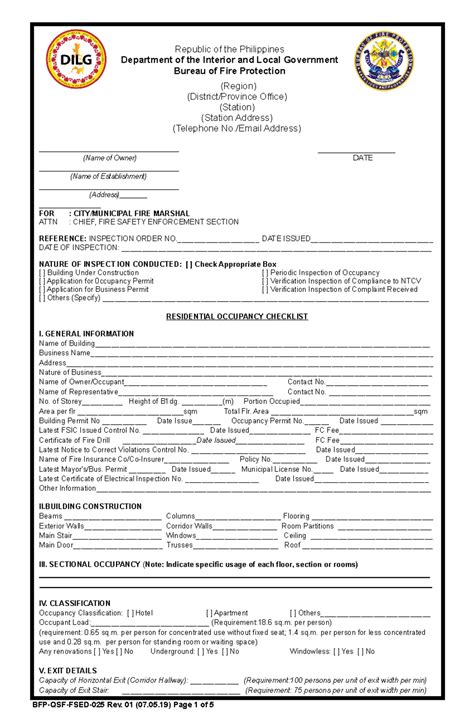 Fsed 025 Residential Occupancy Checklist For Fire Safety Inspections