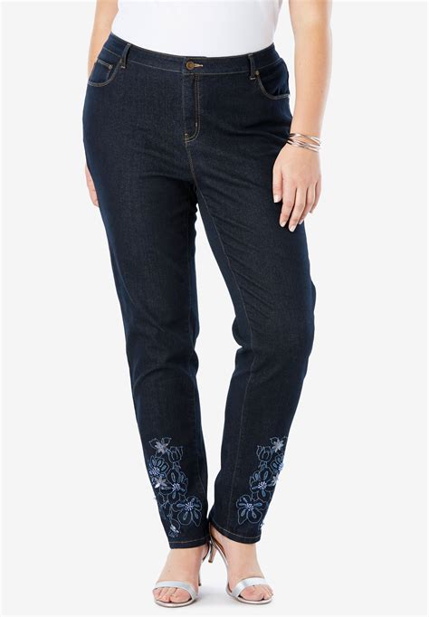 Embellished Jeans Plus Size Straight Leg Jeans Woman Within